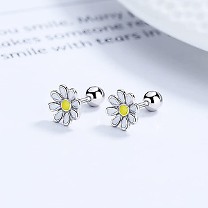 18G Little Daisy Flower Cartilage Stud Earrings Sterling Silver 925 Chrysanthemum Flower Helix Tragus Earring Studs Screw Back Small Ear Piercing for Women Girls