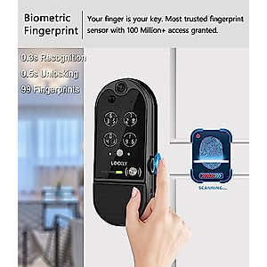Lockly Vision Elite - WiFi Video Smart Lock with Night Vision Camera, Motion Sensor, Biometric Fingerprint, Voice Control, App Remote Control, Doorbell, Solar Panel, Digital Keypad, Matte Black
