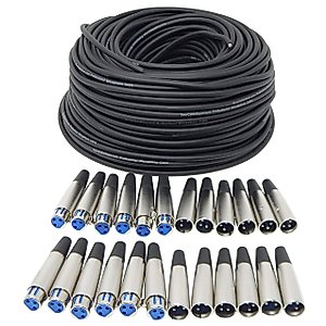 Your Cable Store DIY Make Your Own Custom Length XLR Cable Kit 250 Ft Of 28 AWG Balanced XLR Cable, 12 XLR Male Connectors And 12 XLR Female Connectors
