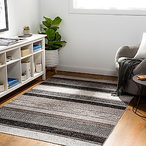Mark&Day Washable Rugs, 8x10 Sandborn Modern Medium Gray Area Rug, Black Grey Beige Carpet for Living Room, Bedroom or Kitchen (7'10" x 10', Machine Washable)