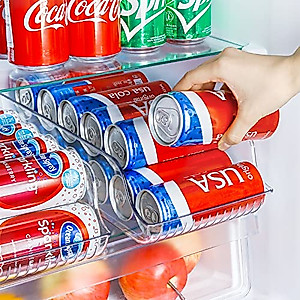 Puricon 2 Pack Skinny Can Drink Dispenser Organizer for Refrigerator, Clear Plastic Tall Skinny Soda Pop Cans Holder Container Storage Bin for Fridge Freezer Pantry Cabinet Kitchen -for Skinny Can