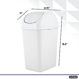 Superio Small 2.5 Gallon Plastic Trash Can with Swing Top Lid, Waste Bin for Under Desk, Office, Bedroom, Bathroom- 10 Qt, (White)