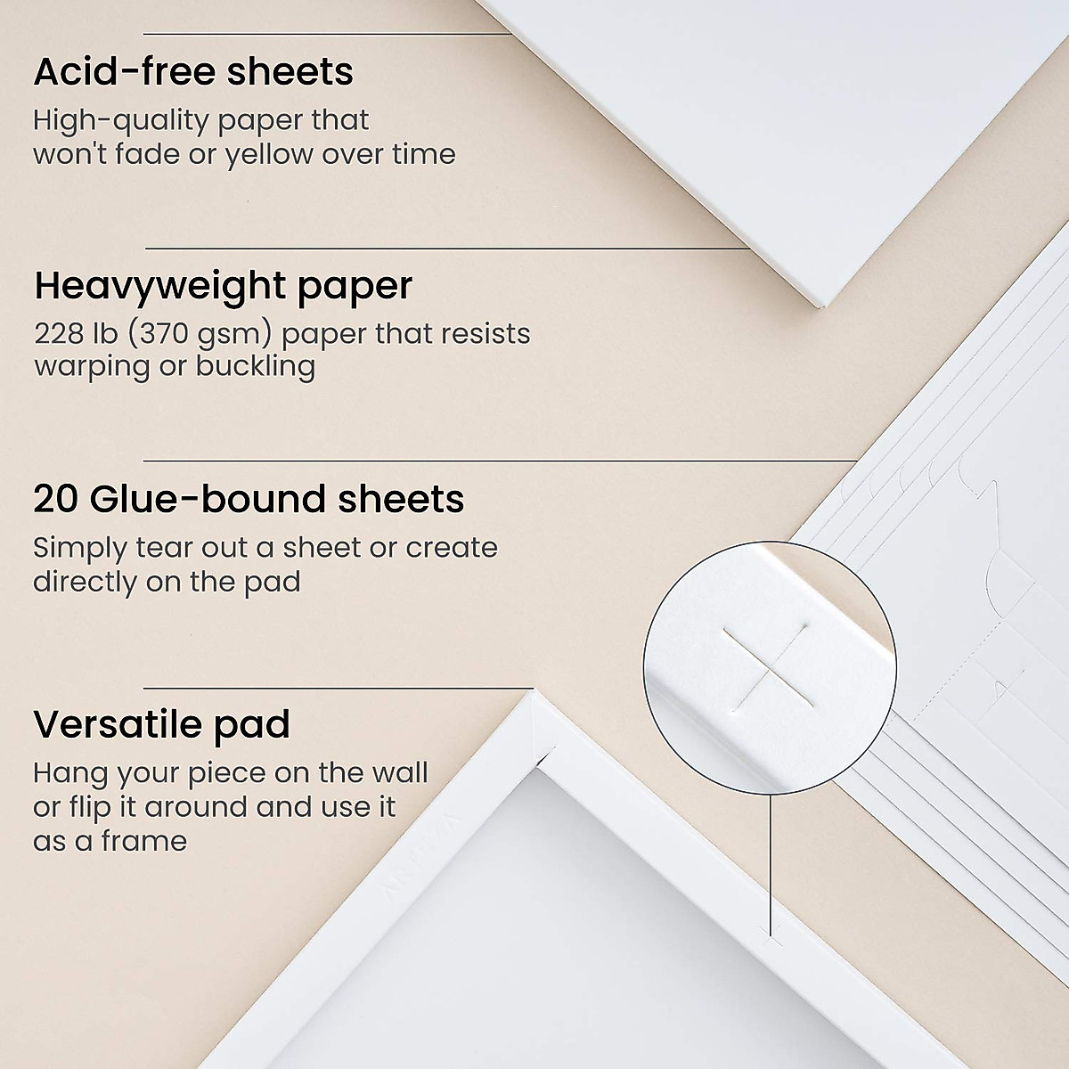 ARTEZA Mixed Media Paper Foldable Canvas Pad, 8x11 Inches, 20 Sheets, DIY Frame, Heavyweight Multimedia Paper, 228 lb, 370 GSM, Acid-Free, Art Supplies for Painting & Mixed Media Art