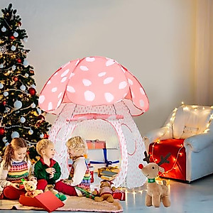 ENCHEAR Kid Play Tent Pop Up Tent Indoor Outdoor Large Space Playhouse for Boys and Girls Foldable Unique Mushroom Tent Patented (43in*57in, Pink Mushroom)