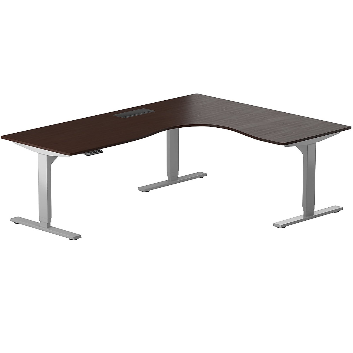 Progressive Desk L Shaped Height Adjustable Standing Desk 59" x 59" - Corner Computer Desk - Electric Stand Up Rising Workstation - Gray Frame/Dark Oak Top