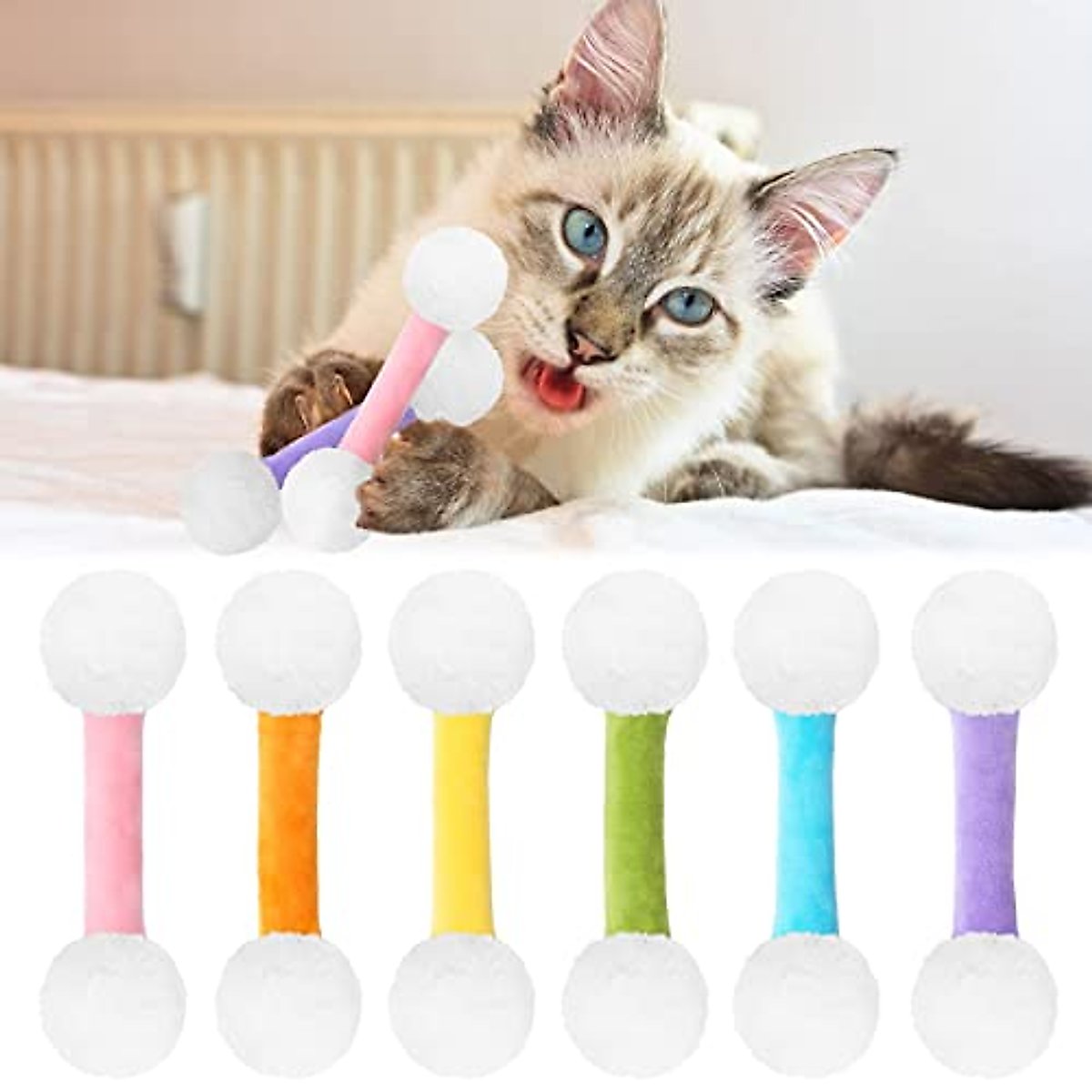 CiyvoLyeen Swabs Catnip Toys Set of 6 Soft Plush Cat Kicker Toys Interactive Kitty Kick Sticks for Cat Lovers Gift Durable Cat Teething Chew Toy