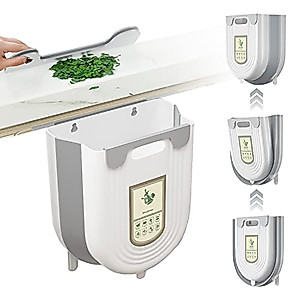 SHAIDOJIO Hanging Kitchen Trash Can, Collapsible Trash can for Kitchen, Wall Mounted Foldable Small Garbage Can Compost Bin, 2.6 Gallon Under Sink Waste Bin for Cabinet/Bedroom/Car/Bathroom (Grey)