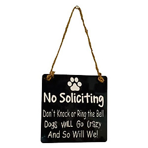Dog Owner - No Soliciting - Black Front Door Sign Hanger - Gift Present for Housewarming Him Her