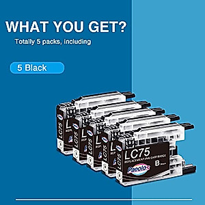 Paeolos Compatible Ink Cartridges Replacement for Brother LC75 Work with MFC-J6510DW MFC-J6710DW MFC-J6910DW MFC-J280W, 5 Packs (5 Black)