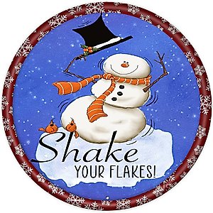 Round Metal Tin Sign Rustic Wall Decor Wall Plaque Christmas Wreath Sign Snowman for Home Garden Kitchen Bar Cafe Restaurant Garage Wall Decor Retro Vintage 12X12 Inch