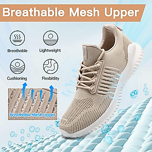 Pulltop Comfortable Women's Running Sneakers Non Slip Walking Shoes with Arch Support Slip Resistant Casual Gym Athletic Shoes Comfy Tennis Sport Shoes for Women Beige