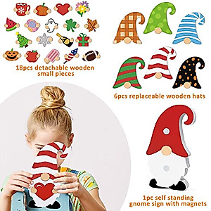 Huray Rayho Interchangeable Wooden Gnome Decor Holiday Seasonal Tiered Tray Decorative with 25 PCS Magnet Swappable Pieces Detachable Hat Office Home Sign Fall Thanksgiving Christmas Housewarming Gift