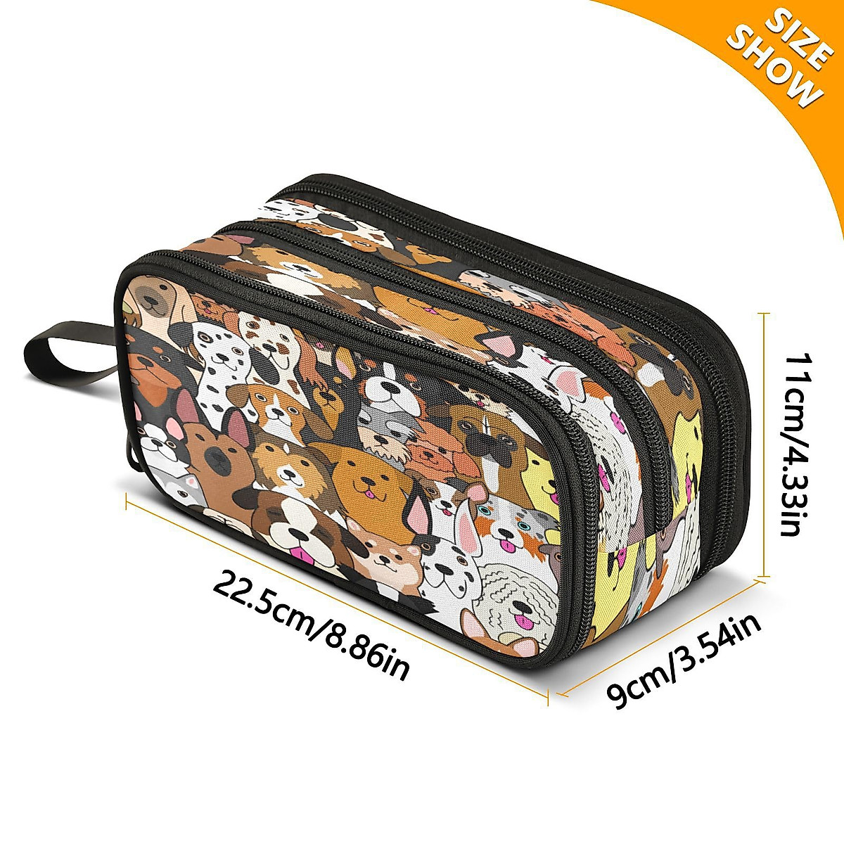 ALAZA Cute Doodle Dog Print Animal Pencil Case Large Capacity,Pencil Pouch Office College School Large Storage Pen Bag 3 Compartment Pencil Cases for Adults School Teen Girl Boy School Students