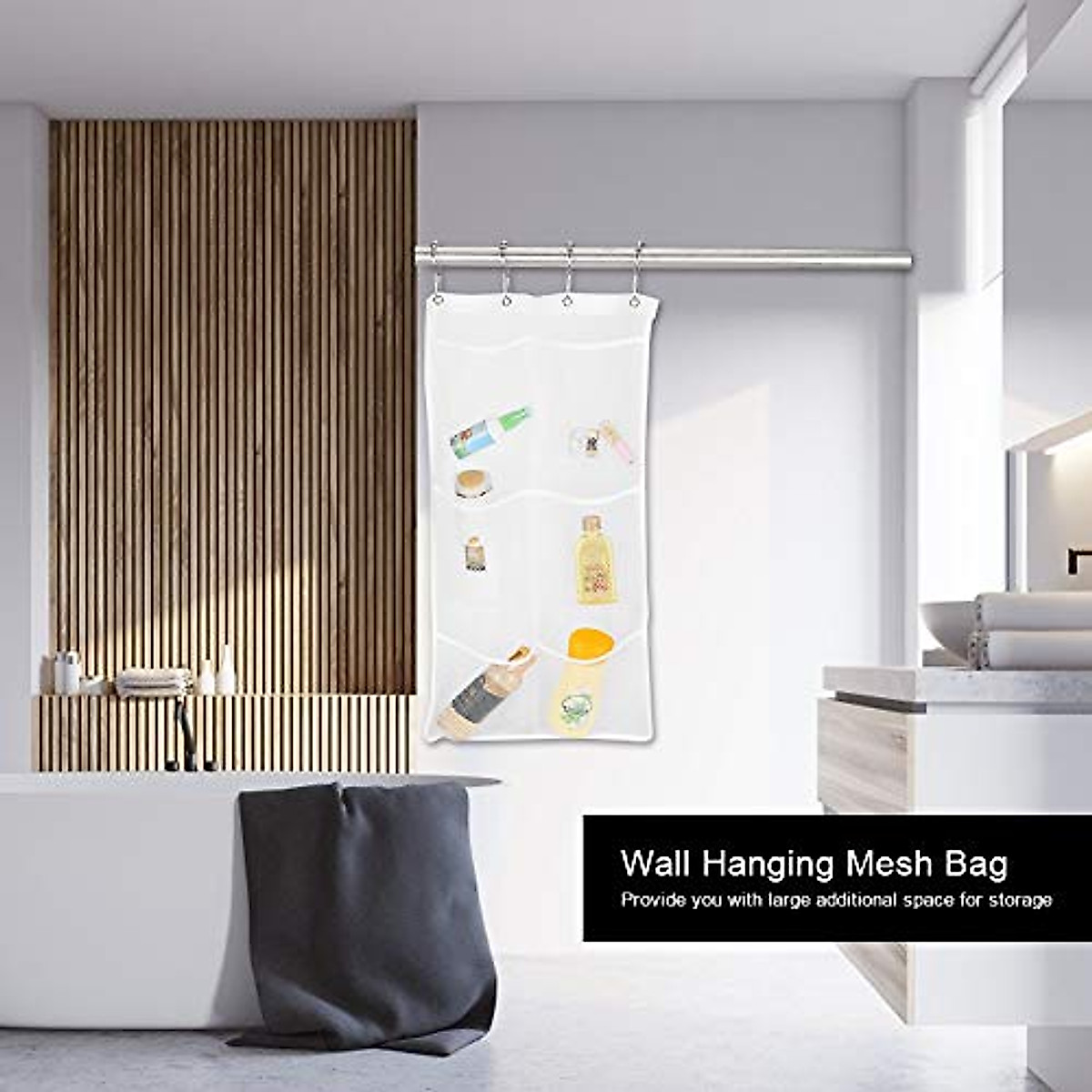 Beufee 2 Pack Mesh Hanging Shower Organizer, Bath Shower Caddy Organizer Curtains Bathroom Toiletry Wall Door Hanger Organizer with 6 Pockets