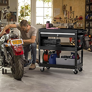 3 Tier Rolling Tool Cart, Tool Cart with Lockable Drawers and Universal Wheels, 500 LBS Capacity Service Utility Cart, Mechanic Tool Cart on Wheels for Garage, Warehouse, Repair Shop, Black