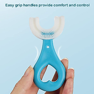 owno 2 Pack Children's U-Shaped Toothbrush, Manual Training, Food-Grade Soft Silicone Brush Head with Compact, Bristles & Easy Grip Handle, 360degree Oral Cleaning Design for Baby Care, Pink&blue