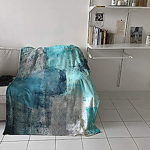 Turquoise Blanket Gray Aqua Abstract Paint Art Graffiti Lattice Super Soft Breathable Flannel Throw Blankets Cyan Teal Warm Cozy Decorative for Sofa Chair Bedroom All Seasons Use 40x50 inch
