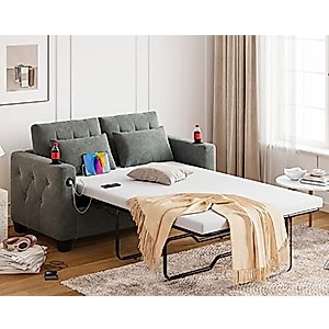 LINSY HOME Pull Out Sofa Bed, 2-in-1 Convertible Sleeper Couch with Memory Foam Mattress, Two Seat Loveseat Sleeper Sofa Bed for Living Room, Dark Grey, Full Size