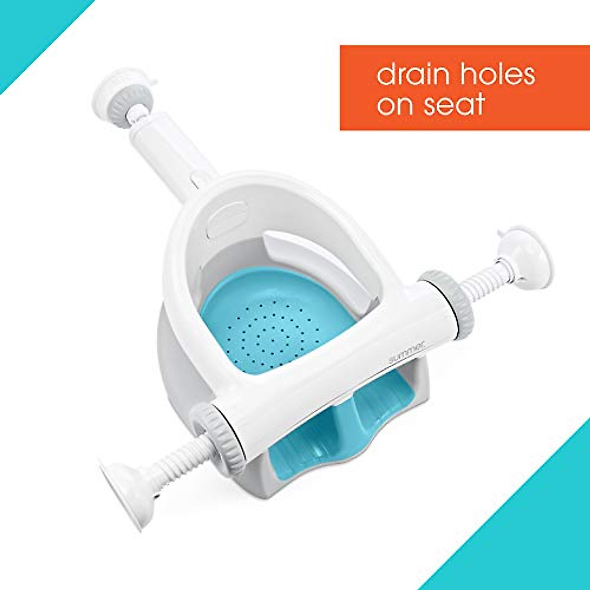Summer Infant My Bath Seat Soft Support (Aqua ) – Contoured Bath Seat for Children Transitioning to the Adult Bathtub – Features Drain Holes, Sure & Secure Suction Cups, and Spacious Open-Side Design