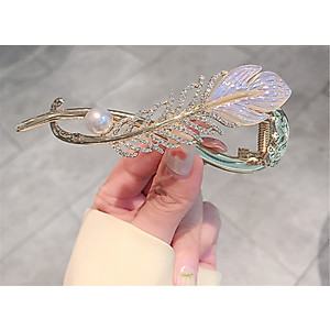 2PCS Tulip and Feather Hair Clip, Pearl Rhinestone Hair Claws French Style Twist Hair Barrette Non Slip Jaw Banana Hair Accessories for Women (TUYU)-003