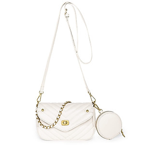 Montana West Quilted Small Crossbody Bags for Women Trendy Designer Shoulder Purses and Handbags with Coin Purse, 2PCS Set (Beige)