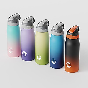 FJ bottle Sports Water Bottles, 25 oz Double Wall Vacuum Insulated Stainless Steel Bottle Keeps Hot and Cold, with Cleaning Brush, Straw Lid, Good for Camping, Travel, Hiking, Volcano Orange