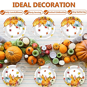 48 Pcs Thanksgiving Fall Paper Plates Party Supplies, Watercolor Pumpkins Maple Leaves Disposable Plates (9'' + 7'') for Fall Party Autumn Harvest Holiday Thank You Dinnerware Decorations Favors