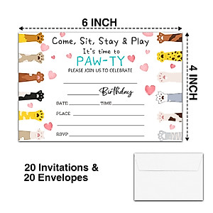 YSTEP Cat Birthday Party Invitations, 20 Invite Cards with Envelopes, 4"x6" Cat Kitty Pawty Birthday Party Invites - A27
