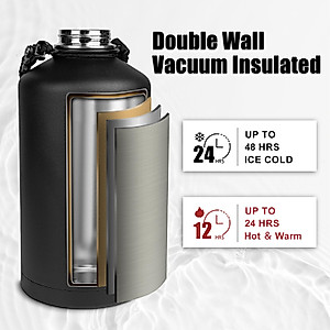 ABOTOCUP Gallon Water Bottle Insulated Keep Cold24H & Hot12H, Large 1 Water Bottle Gallon with Straw Lids&Paracord Handle, 128oz Water Bottle Double Wall Leak-proof BPA Free with Powder Coated