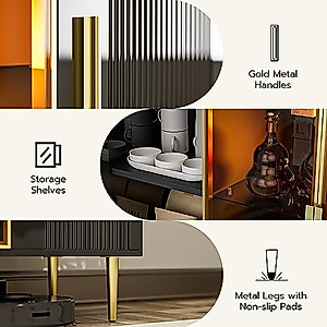 IKIFLY Modern Sideboard Buffet Cabinet with Storage, 47" Kitchen Storage Cabinets with Glass Doors and Shelves, LED Lights, Coffee Bar Cabinet for Dining Room, Kitchen, Hallway, Living Room, HU9156