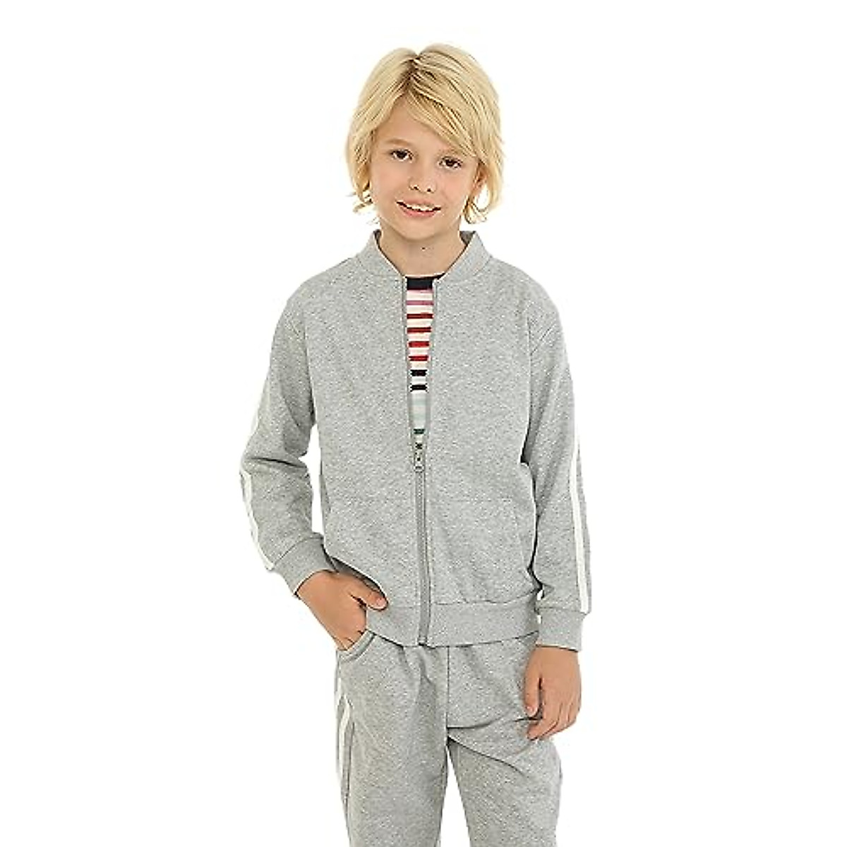 LittleSpring Cotton Tracksuits for Little Boys Full Zip Jackets and Jogger Set Black Size 7-8