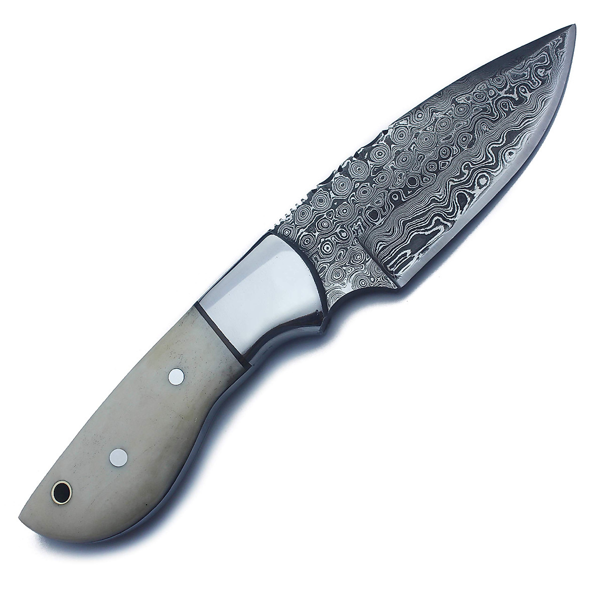 WolfKlinge Handmade Damascus Steel Knife Fixed Blade for Fishing,Hunting,Camping,Bushcrafting and Survival with Full Tang Camel Bone Handle and Cowhide Leather Sheath - DCX17-7