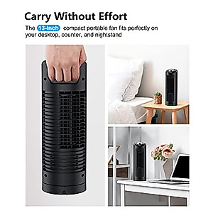 Cofeow Tower Fan, 2023 New Portable Electric Desk Fan, 70°Oscillating, 20ft/s Quiet Cooling, 13 Inch, Standing Table Fan with 3 Modes, Bladeless fan for Bedroom, for Office Desktop Deep Black