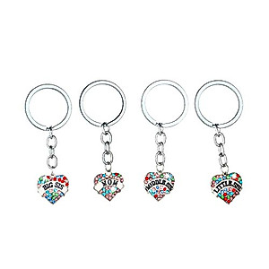 Amosfun 4pcs Mom Big Middle Little Sis Keychain Alloy Heart Shaped Crystal Family Key Rings Bag Hanging Ornament Gift for Mother Daughter Sister