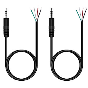 Fancasee (2 Pack 3 ft Replacement 3.5mm 1/8" Male Plug to Bare Wire Open End Pigtail TRRS Stereo 3.5mm Jack Connector Adapter Audio Cable for Headphone Headset Earphone Microphone Cable Repair