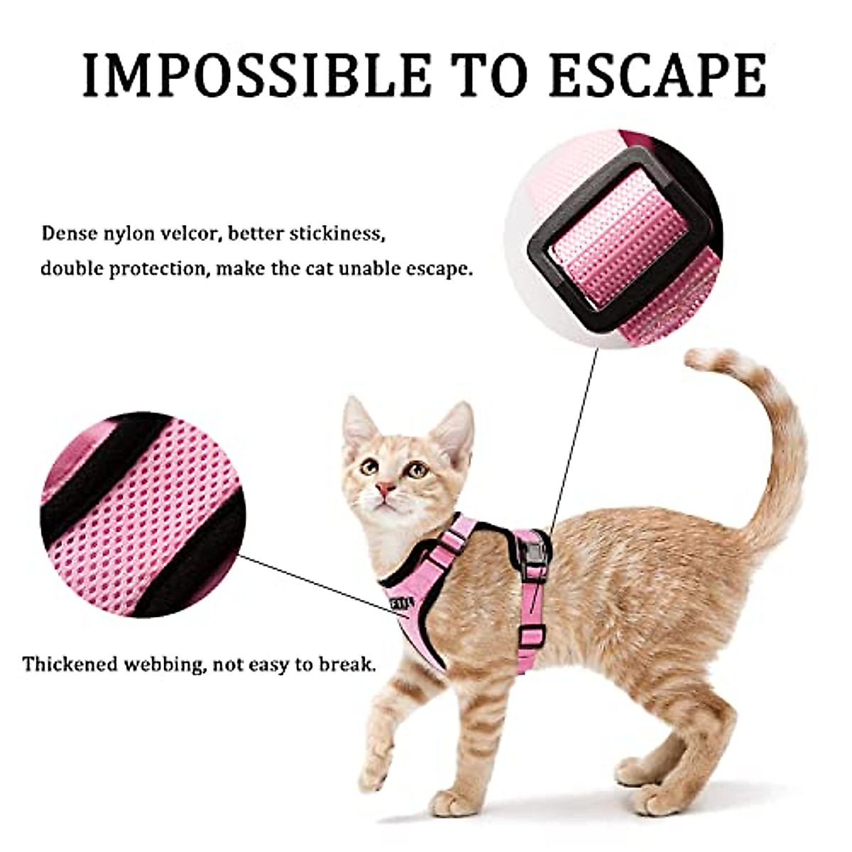 FIIL Cat Harness and Leash for Walking, Escape Proof Soft Adjustable Vest Harnesses for Cats, Adjustable Dog Harness - Reflective and Soft（Pink）. (XS, Pink)