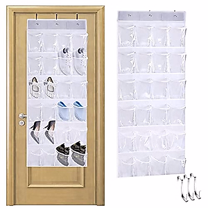 QUMENEY 24 Pockets Over the Door Shoe Organiser, Folding Hanging Organiser Shoe Racks with Hooks, Heavy-Duty Hanging Mesh Shoe Holder for Badroom, Bathroom, Wardrobe