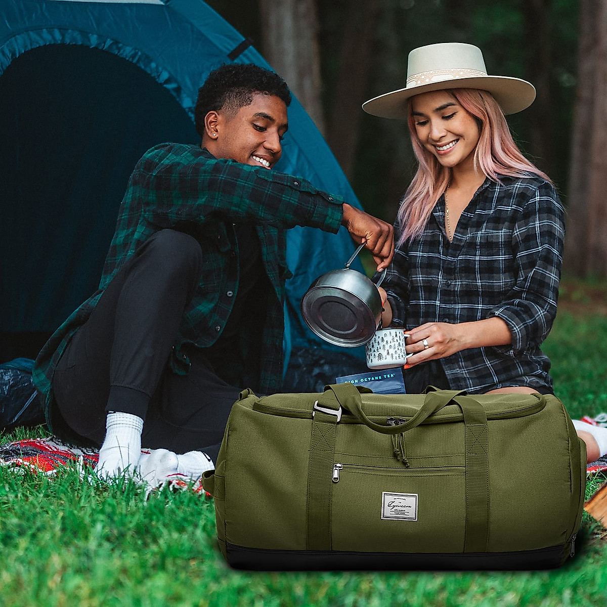 Lyweem Travel Duffel Bag for Men Duffle Bag Large Size for Women Weekender Overnight with Shoes Compartment Multifunctional Gym Bags 60L, Green