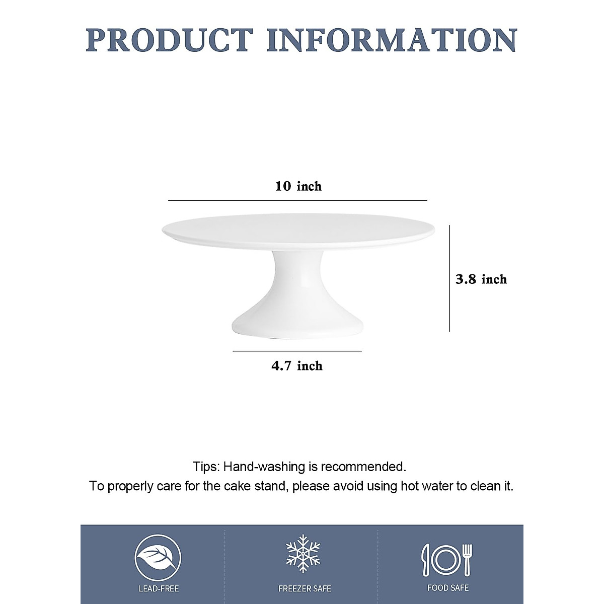 Kanwone 10-Inch Porcelain Cake Stand, Cake Plate, Dessert Stand, Cake Stand for Party, Home Decorating Stand, White