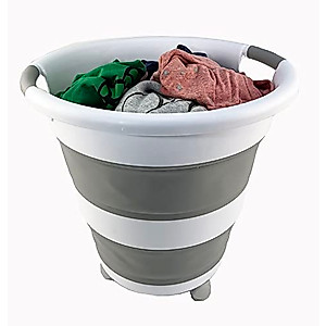 SAMMART 34L (8.9 Gallons) Collapsible Plastic Laundry Basket with Wheels - Foldable Pop Up Storage Container/Organizer with wheels (Grey)