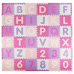 Tadpoles Foam Playmats for Kids, 36 Interlocking Tiles Teach the ABCs and Numbers 0-9, For Ages 3 and Up, Colors: Pink/Purple, 36 Count (Pack of 1)