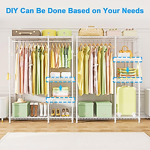 Ulif F4 Heavy Duty Clothes Rack（With Hanger Rod ） Freestanding Clothing Racks for Hanging Clothes，Adjustable Closet Organizer System，Portable Garment Rack 45" W x 15" D x 70" H，Max Load 500LBS，White