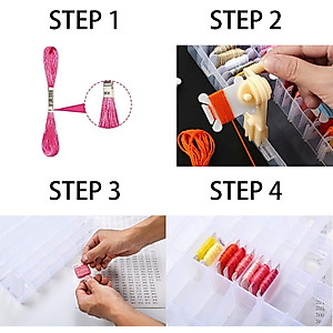 Embroidery Floss Organizer, Cross Stitch Thread Storage Box Tools - Bobbin Winder, 1 Removable 24 Compartments with 40 Hard Plastic Floss Bobbins and Stickers for Craft DIY Embroidery Sewing Storage