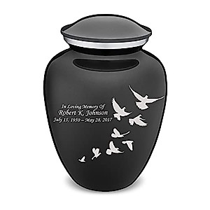 GetUrns - Embrace Doves Urns for Human Ashes, Cremation Urns for Adult Ashes Men & Women, Cremation Urn for Home, Vault, or Niche, 200 cu. in., Custom Single Engraving, Charcoal