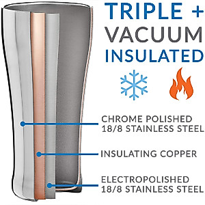 Cupture Double Walled Vacuum Insulated Pint Cup/Beer Mug - 16 oz (Chrome)