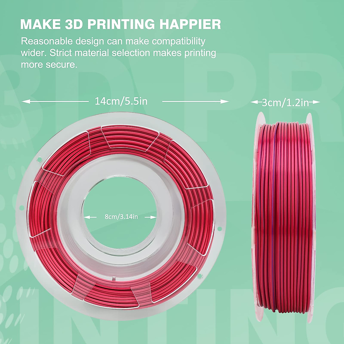 IWECOLOR 3D Printer Filament Dual Colors 4 * 0.44lbs/Spool Red/Blue, Red/Green, Red/Gold, Blue/Green Bicolor 3D Printing Filament Sets