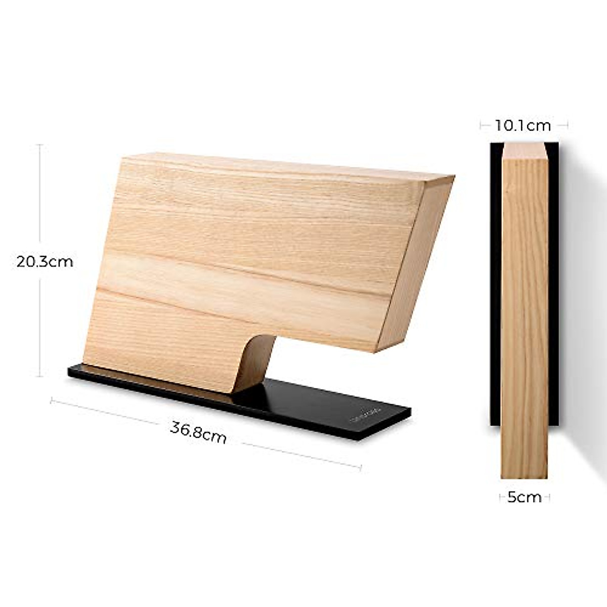 Linoroso Magnetic Knife Block Knife Holder Knife Stand, Super Strong Magnet Double Sided Kitchen Knives Storage Fitted, American Ash Wood, Black Oxide Stainless Steel Base