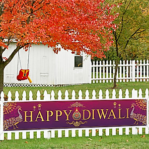Large Happy Diwali Banner for Fence Indian Diwali Peacock Indian Deepavali Festival of Lights Party Decorations and Supplies for Home