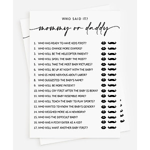 All Ewired Up 50 Mommy or Daddy? Who Said It Game (50-Cards) Fun Baby Shower Game Activity, Gender Neutral Boy or Girl Minimalist