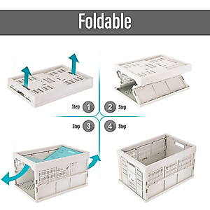 LITE DELIGHT 52L Collapsible Heavy Duty Storage Bin/Container, Stackable Folding Plastic Bin, Grated Wall, Utility (1, TCS-52HG1, Square, 52, Liters, Bin Grey)